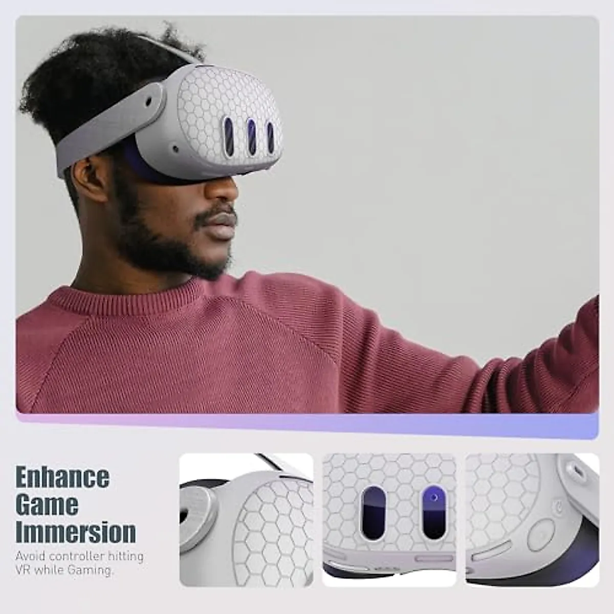 Orzero Soft Silicone Headset Cover Compatible for Quest 3, with 2 Sets 6 Packs Tempered Glass Camera Lens Protector Anti-Drop Strong Protection VR Gaming Accessories - White