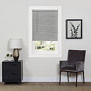Cordless Room Darkening Mini Blind - 35 Inch Width, 64 Inch Length, 1" Slat Size - Gray - Cordless GII Deluxe Sundown Horizontal Windows Blinds for Interior by Achim Home Decor