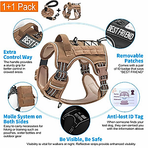 Beebiepet Heavy Duty Tactical Dog Harness for Large Dogs, No Pull Adjustable Pet Harness Reflective Service Training Easy Control Pet Vest Military K9 Working Dog Harnesses- Large, Brown