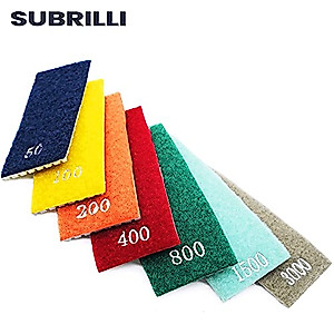 SUBRILLI Diamond Hand Polishing Pads 7 Pcs Set with Backing Pad for Glass Marble Concrete Polishing