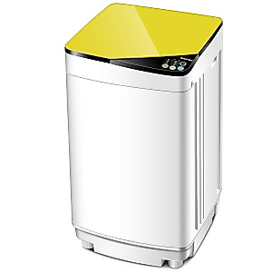 Giantex Full-Automatic Washing Machine Portable Washer and Spin Dryer 7.7lbs Capacity Compact Laundry Washer with Built-in Barrel Light Drain Pump and Long Hose for Apartments Camping (White & Yellow)