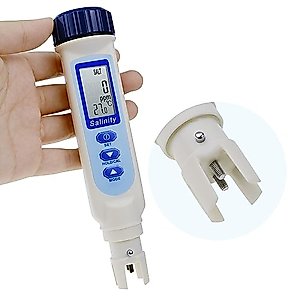 Salinity Tester Pen Type Salinity Meter, Temp&ppm Tester with Automatic Calibration Function, Wide Measurement for Salt Water, Pool, Aquarium (Salinity Calibration Solution Included)