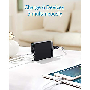 Wall Charger, Anker 60W 6 Port USB Charging Station, PowerPort 6 Multi USB Charger for iPhone Xs/Max/XR/X/8/7/Plus, iPad Pro/Air 2/Mini/iPod, Galaxy S9/S8/S7/Edge/Plus, Note, LG, HTC, and More