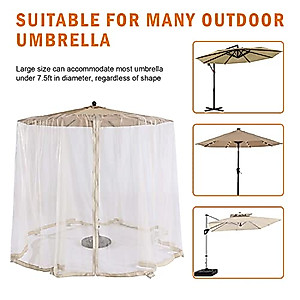 ABCCANOPY Upgrade 9FT-11FT Patio Umbrella Mosquito Netting Adjustable Mosquito Net with Zipper Door for Most Outdoor Market Table Umbrellas or Cantilever Offset Hanging Umbrellas (Beige)