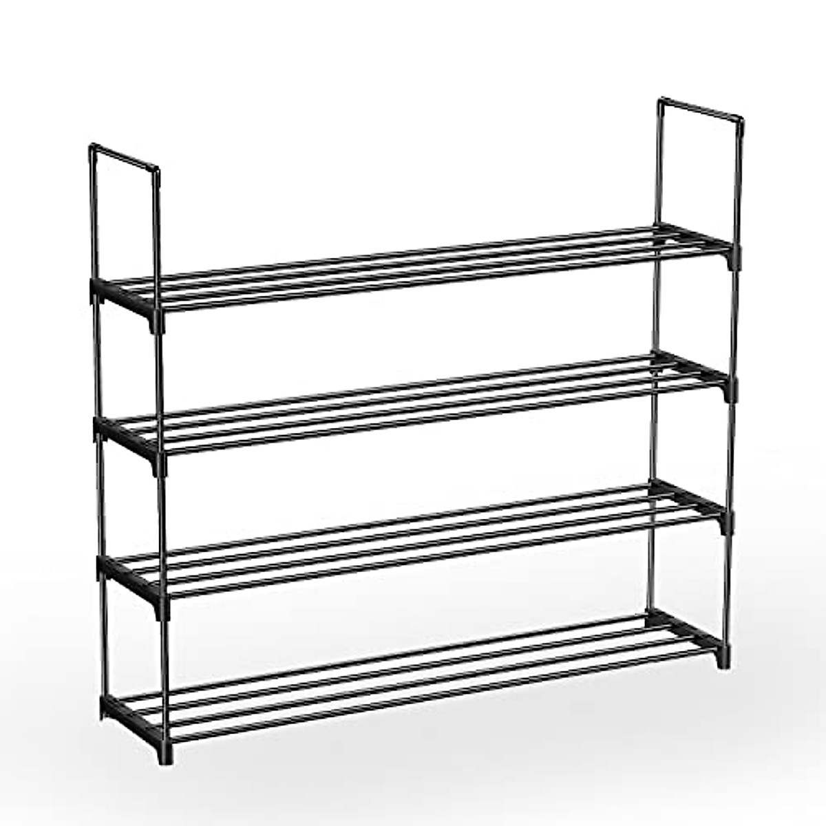 BIWHALE 4-Tier Stackable Shoe Rack, Expandable & Adjustable Fabric Shoe Shelf Storage Organizer, Black