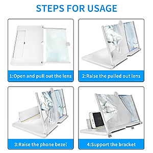 14 inch Screen Magnifier for Cell Phone 3D Magnifier Screen Enlarger for Movies,Videos,Reading,Gaming-Screen Amplifie with Foldable Phone Stand Holder. Compatible with All Smartphones-White