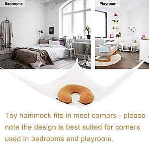 Stuffed Animal Net or Hammock with Hanging Hooks Large Mesh Toys Organizer Storage Net Corner Sling Organizer for Playroom Bedroom Bathroom