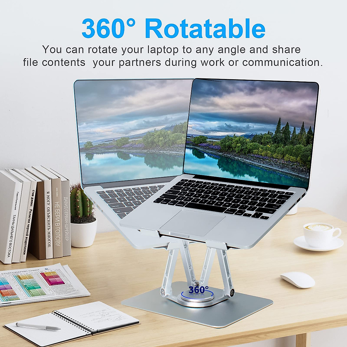 Laptop Stand 360 Swivel Adjustable - Portable Foldable Ergonomic Aluminum Laptops Holder for Office Work from Home Gifts Compatible with 10 to 17 Inch All MacBook Pro Lenovo HP Notebook Computer