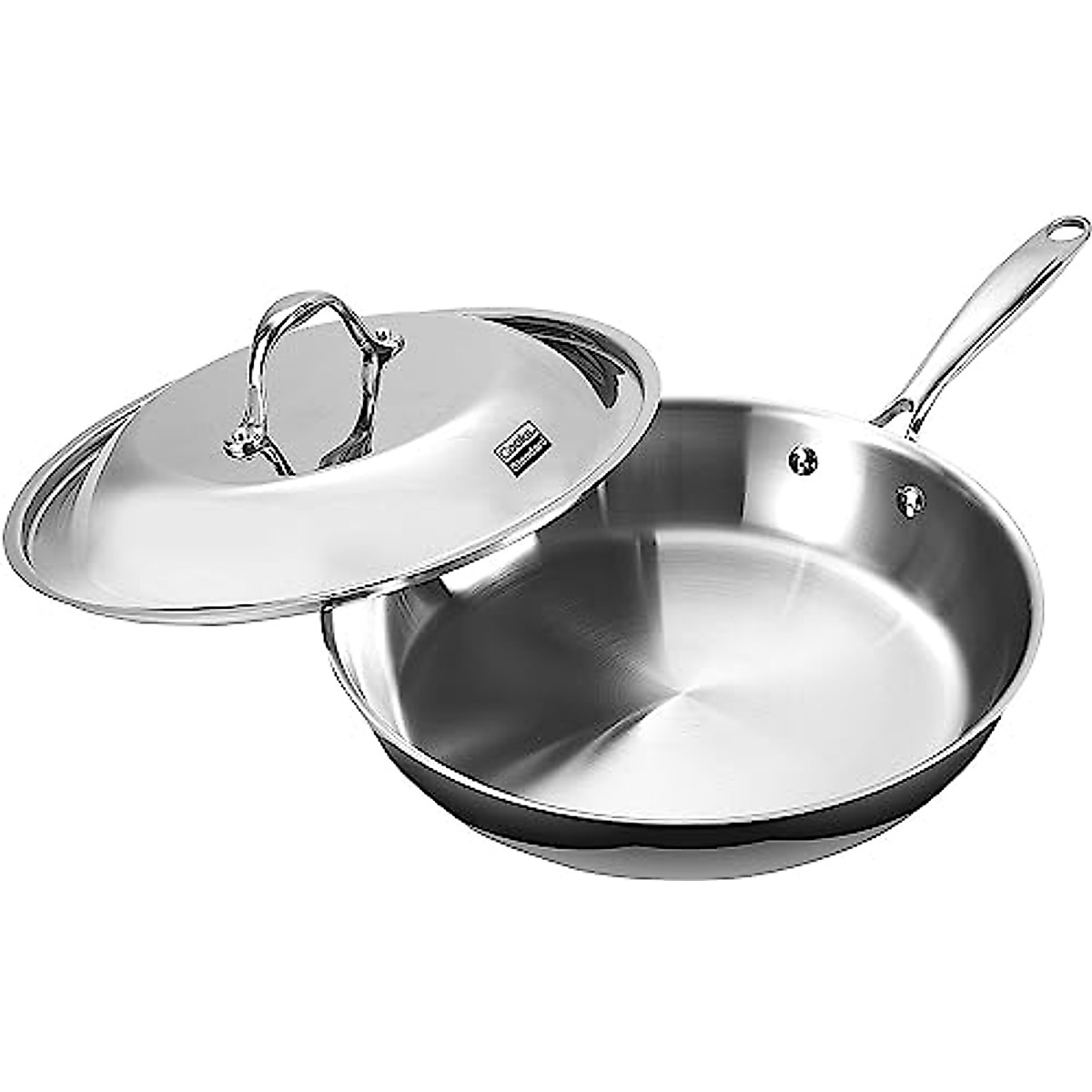 Cooks Standard Stainless Steel Frying Pan 12 Inch, Multi-Ply Full Clad Wok Stir-Fry Cooking Pans with Dome Lid, Stay-Cool Handle, Dishwasher Safe, Oven Safe 500°F, Silver