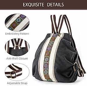 Goodhan WomCanvas Backpack Daypack Casual Shoulder Bag, Vintage Heavy-duty Anti-theft Travel Backpack(Grey Black)