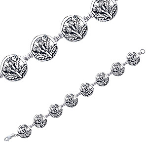 Sterling Silver 7.5" Scottish Flower Thistle Link Bracelet