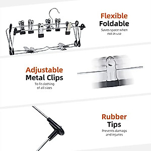 Fixwal Pants Hangers Space Saving, 4 Pack 5 Tier Anti-Rust Chrome Metal Skirt Hanger with Clips, 360 Swivel Hook, 5-on-1 Closet Storage Organizer for Clothes Leggings Trousers Skirts Ties Slacks Towel