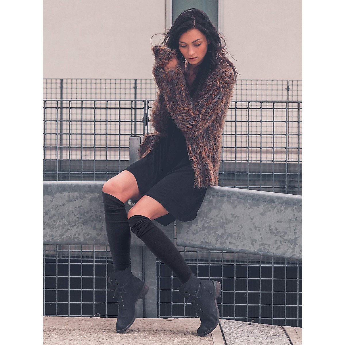 SATINIOR 3 Pairs Thigh High Socks Cotton Over Knee Socks Knit Long Boot Stocking, Black, Medium