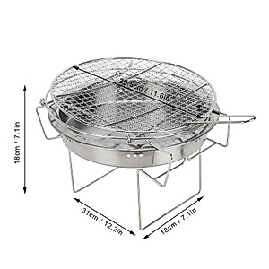 Camping Equipment, Barbecue Stove, Barbecue Set, Round Barbecue Grill, Stainless Steel Mini Folding Round Brazier Grill, Eco-Friendly Portable Charcoal Grill with Grill Mesh