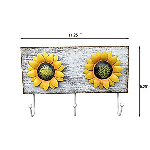 Wood Metal Sunflower Wall Hook Keys Coats Aprons Utilities Hook Kitchen Living Room Wall Decor-(White,Blue & Green,Set of 3)