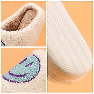 ZICKYO Kids Slippers Boys Cute Happy Face House Slippers Warm Soft Plush Non-Slip Indoor Outdoor Slip-on Shoes White Green Purple 2-2.5 Little Kid