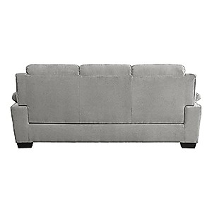 Pemberly Row Plush Channel Tufted Sofa with Pillow Top Arms, Textured Fabric Upholstered 3 Seater Couch for Living Room Home Office, Light Gray