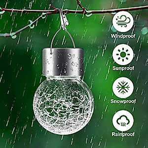 Solar Outdoor Lights Decorative 12 Pack, Hanging Solar Garden Lights Waterproof, Solar Powered Globe Lantern Cracked Glass Ball Lights for Yard Patio Fence Tree Umbrella Holiday Decoration,Warm White