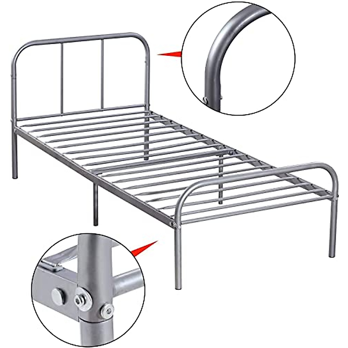 Voilamart Twin Bed with Storage,Twin Metal Bed Frame with Headboard and Footboard, Silver Grey Metal Platform Bed Frame No Box Spring Needed,Twin Bed Frames for Kids