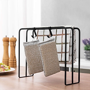MyGift Black Metal Kitchen Countertop Dish Cloth Drying Rack, Dishcloth Holder with 2 Sponge Hooks