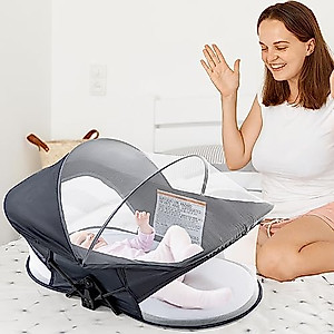 Baby Travel Bassinet Portable Bassinet-Mini Travel Crib Infant Travel Bed with Mosquito Net and Canopy Lightweight Washable Foldable