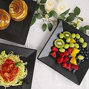 vicrays Ceramic Square Dinner Plates Set 8 inch Porcelain Serving Plates for Salad Dessert Appetizer Bread - Set of 4 - Black