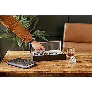 CASE ELEGANCE Solid Espresso Wood Watch Box Organizer with Glass Display Top