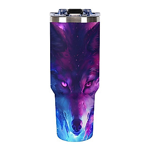 The Wolf in A Galaxy 40 Oz Tumbler Insulated Stainless Steel Water Bottle Travel Mug Car Cup with Handle And Straw