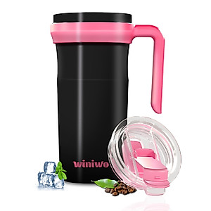winiwo 20 oz Tumbler with Handle, Easy to Hold, Travel Coffee Mug with Screw Lid, Spill-proof, Insulated Cups, Built-in Up Down Flip, Fit Most Car Cup Holders, Commute, School, Home, Office