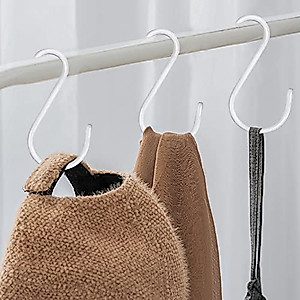 Large White Rubberized Coated S Hooks - 6 Pack Heavy Duty Closet Hooks for Hanging Tools Plants Lights Purses Handbags Coats Jeans Cups Pans and Pots