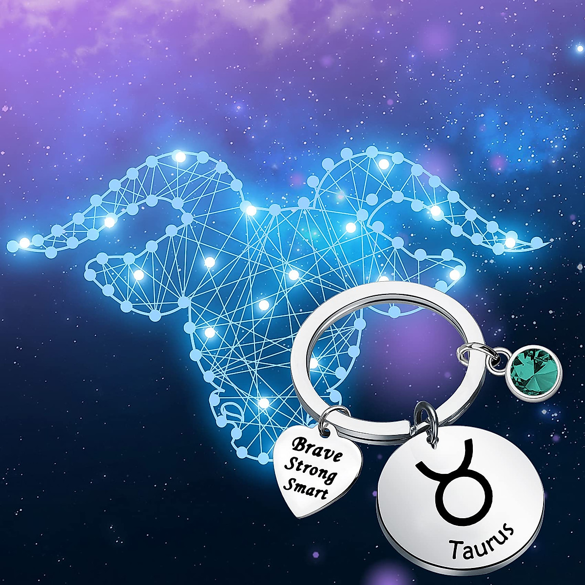 bobauna 12 Zodiac Constellation Disc Keychain Birthstone Horoscope Jewelry Astrology Gift For Family Friend (Taurus keychain)