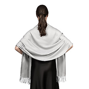 Sparkling Metallic Evening Shawl Wrap Scarf for Wedding Prom Party Dress 80" x 27" (Silver)