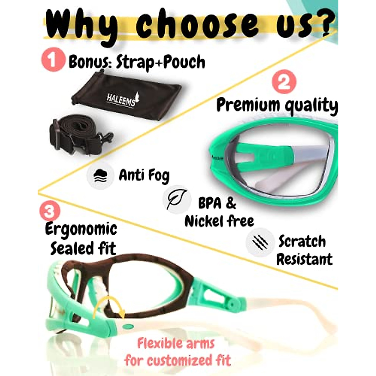 Onion Goggles Tear Free - Kitchen Grilling Glasses, Anti Fog, Anti Scratch, One Size Fit All Men & Women Eyes, Clear Chopping Goggles With Straps For Cooking, BBQ, Smoke, Onion Cutting Goggles (Green)