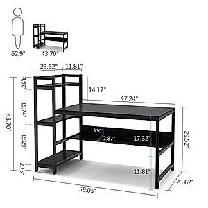 Tribesigns Computer Desk with 4-Tier Storage Shelves, 60 inch Modern Large Home Office Desk Computer Table Studying Writing Desk Workstation with Bookshelf and Tower Shelf (Black)