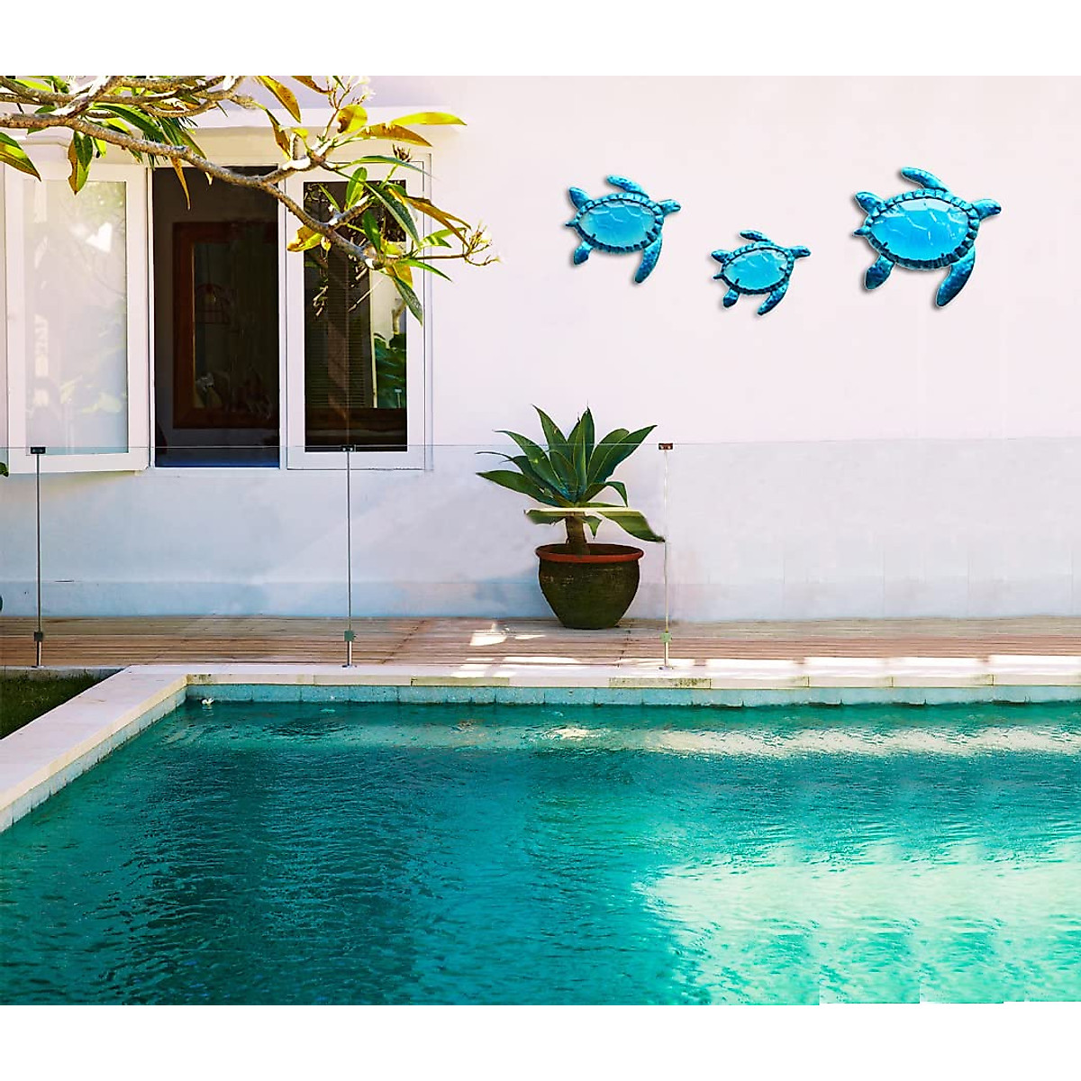 ShabbyDecor Coastal Ocean Sea Metal Turtle Hanging Wall Art Decor for Garden Patio Pool Outdoor or Indoor Set of 3