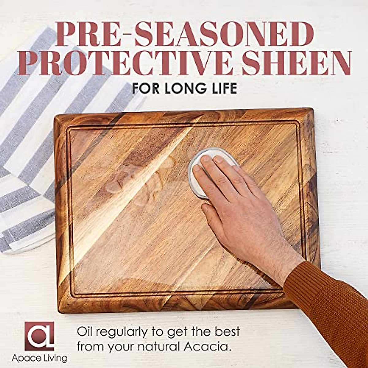 Contour Wood Cutting Board - Large Acacia Butcher Block Chopping Board for Kitchen w/Stand, Sustainable Wood, Juice Groove - Doubles as 4 Compartment Serving Board - Apace Living 17x13x1.5