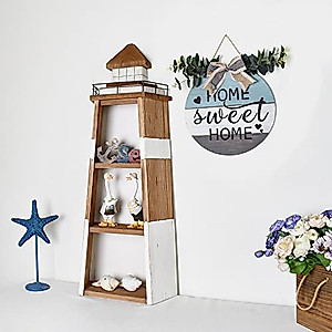 Wooden Lighthouse Shelf Nautical Beach Home Room Decoration, 31.1" H Display Light House Free Standing & Wall Mounted Rustic Lighthouse Shelves for Bathroom Bedroom Living Room Party Decoration