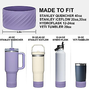 Affute Protective Silicone Boot for Stanley Quencher H2.0 40 oz & IceFlow Flip 20 oz 30 oz and hydroflask 12-24 oz, Anti-Slip Bottle Bottom Sleeve Cover (Lavender)