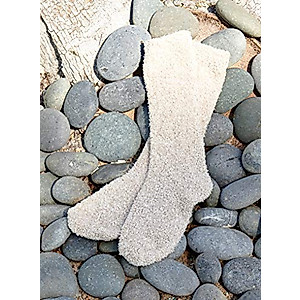 Barefoot Dreams CozyChic Women Heathered Socks, Crew Socks, Plush Socks, Loungewear, Warm Toes, Fuzzy Socks-Black/White-Stone/White (Set of 2)