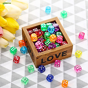 Blulu 6-Sided Games Dice Set, Colored Dice with Black Velvet Pouches for Playing Games, Like Board Games, Dice Games, Math Games, Party Favors and More (Rainbow Color, 14 mm)