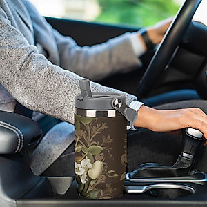 30oz Stainless Steel Insulated Tumbler with Flip Lid & Straw, Leakproof Travel Mug for Car, A Beautiful White Rabbit Double Wall Vacuum Thermal Coffee Cup with Handle, Spill-Proof Design for Hot/Cold