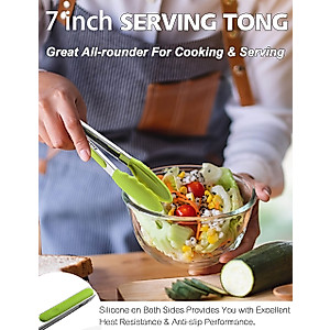 Anaeat Non-Stick Silicone Locking Tong Set of 3 - Stainless Steel 7", 9" and 12" Kitchen Food Tongs with Non-Slip Silicone Tips and Grip for Cooking, Baking and BBQ - Heat Resistant up to 480°F