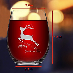 Waipfaru Set of 4 Merry Christmas Wine Glasses with White Christmas Deer Stemless Glasses Xmas Festival Decoration Christmas Holiday Festival Gifts for Family Friends(White Deer, 15 Oz)