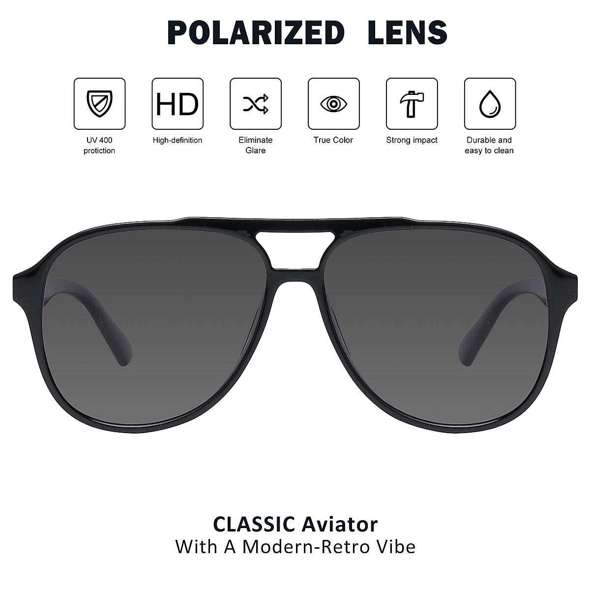 mosanana Aviator Sunglasses for Women Men Black Polarized Trendy Cool Cute Funky Fashion Retro Vintage Stylish Ladies Aesthetic Pilot Baddie Dark Sun Glasses Double Bridge Personalized Shade CHARMER