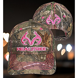Realtree 3D Pink Antler Logo Hunting Camo Cap Hat Visor, RT Edge, Ladies Fit, Low-Mid Profile Structured, Wicking Sweatband, Vel-cro Back