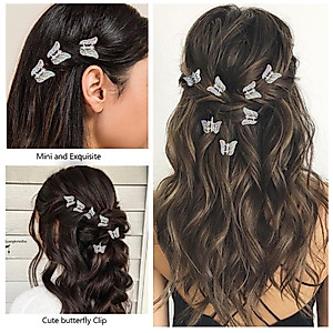 Paderison 10Pcs Mini Butterfly Hair Clips Small Hair Clips for Girls Colorful Side Bangs Clips Braided Sweet Barrettes for Kid Tiny Cute Metal Claw Clips Hair Accessories for Women(White)