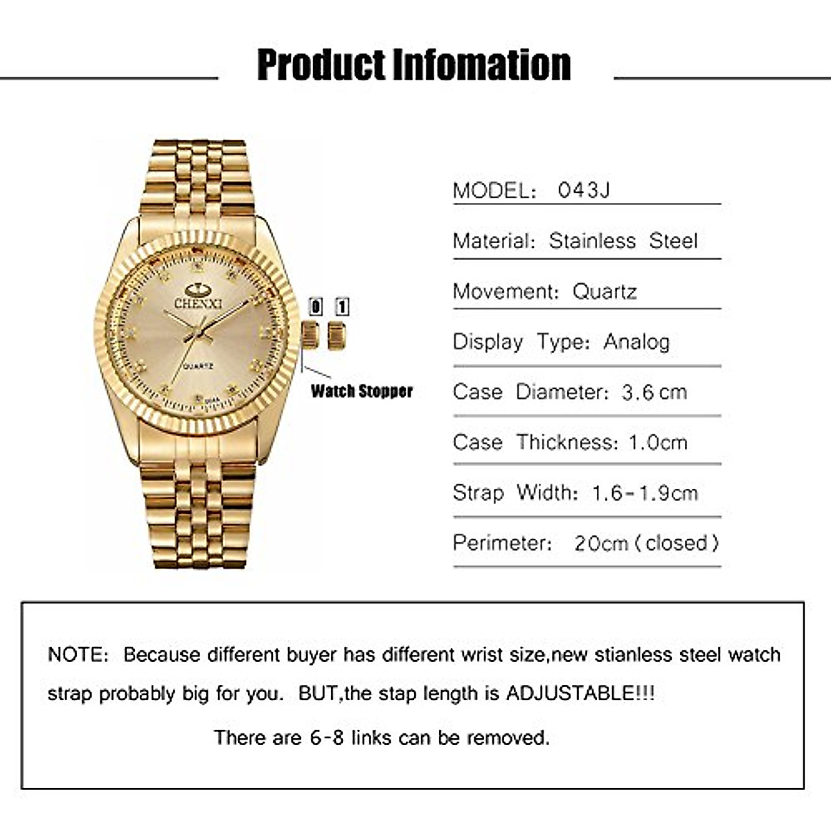 DREAMING Q&P Classic Golden Stainless Steel Unisex Luxury Quartz Wrist Watches Gold