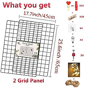GBYAN Wall Grid 2 Pack Grid Wall Panels Wall Organizer Picture Board for Room and Office Photo Display Board with Clips, 25.6"x17.7"