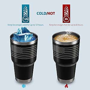 HEATO USA Flag Tumbler 20 oz, Double Wall Stainless Steel Insulated Travel Mug Coffee Cup with Lid for Ice Drinks & Hot Drinks (Black)
