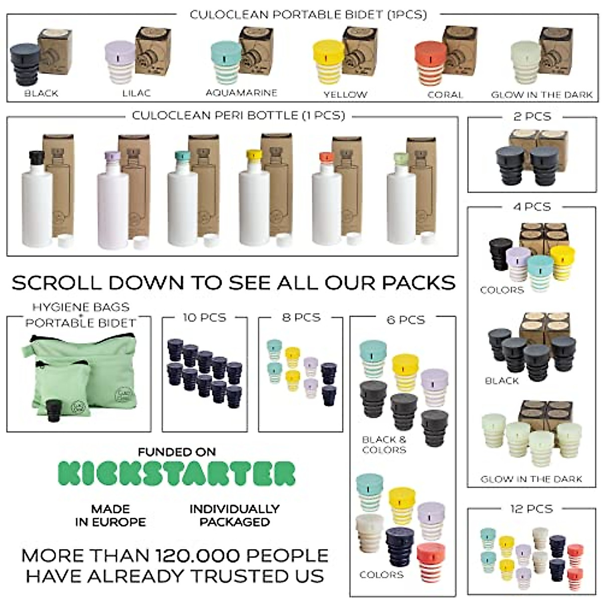 CuloClean Portable Bidet for Toilet or Travel. Peri Bottle for Men and Women. Handheld Spray. Bath Essentials (Glow in The Dark)